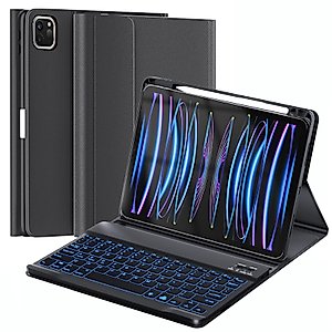 OYEEICE Keyboard Case for iPad Pro 12.9 inch (6th, 5th, 4th Gen) & New Air 13 inch M2, 7 Color Backlit Detachable Wireless Keyboard, Auto Sleep/Wake Cover with Pencil Holder (2022 2021 2020) - Black