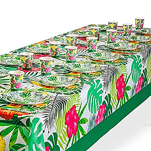ROYAL BLUEBONNET Tropical Tablecloth -2 Designs- Disposable Hawaiian Plastic Tablecloth for 6 or 8 Foot Tables, Rectangle 108x54 Inch Plastic Luau Tablecloth for Hawaiian Party Decorations