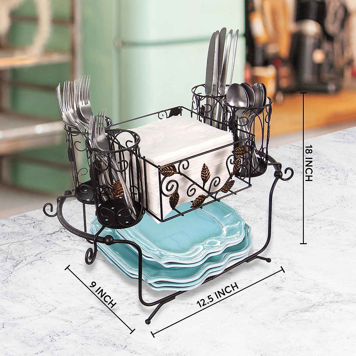 Maypes Utensil Caddy - Silverware Caddy or Napkin, Cutlery and Plate Holder - The Ideal 2-Piece Portable Outdoor Kitchen Accessories Buffet Organizer for Picnics, Camping, Barbecue, Parties and Events
