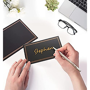 SR Design Pack of 100 Place Cards black with gold border, 20 Table Numbers Cards, 1 Pen in Metallic Gold, Card Table, Table Numbers, Wedding Place Cards, Tent cards