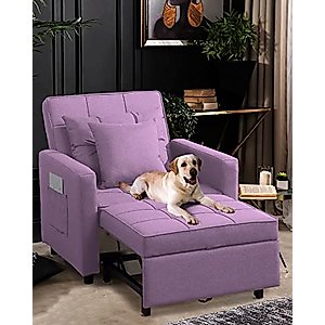 Litbird Convertible Chair Sleeper Bed, Futon Chair Turns Into Bed, Sofa Chair for Living Room, 3 in 1, Linenette, Purple