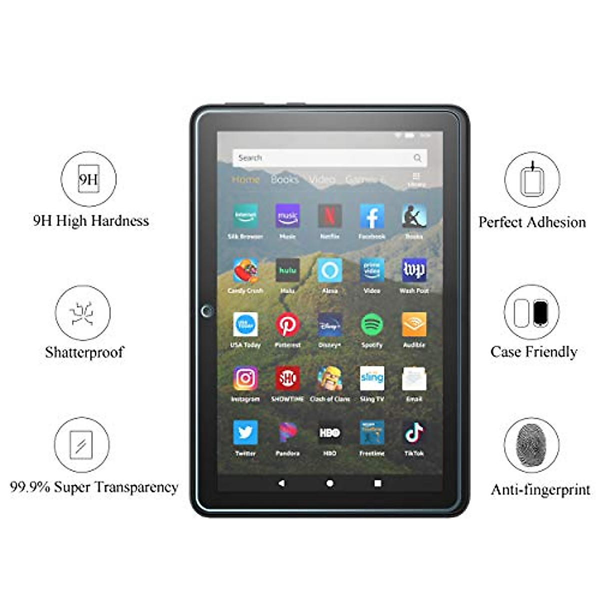 Ailun Screen Protector for Amazon Kindle Fire HD 8/Fire HD 8 Plus/Fire HD 8 Kids/Fire HD 8 Kids Pro [8 inch] 2022&2020 Released 0.33 MM Premium Tempered Glass, Ultra Clear,Anti-Scratches,Case Friendly
