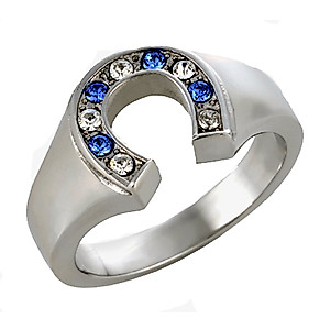 T10 Women's Stainless Steel Horseshoe Cowgirl Ring Blue Clear Rhinestones Horses Colts Rodeo Western Style (9)