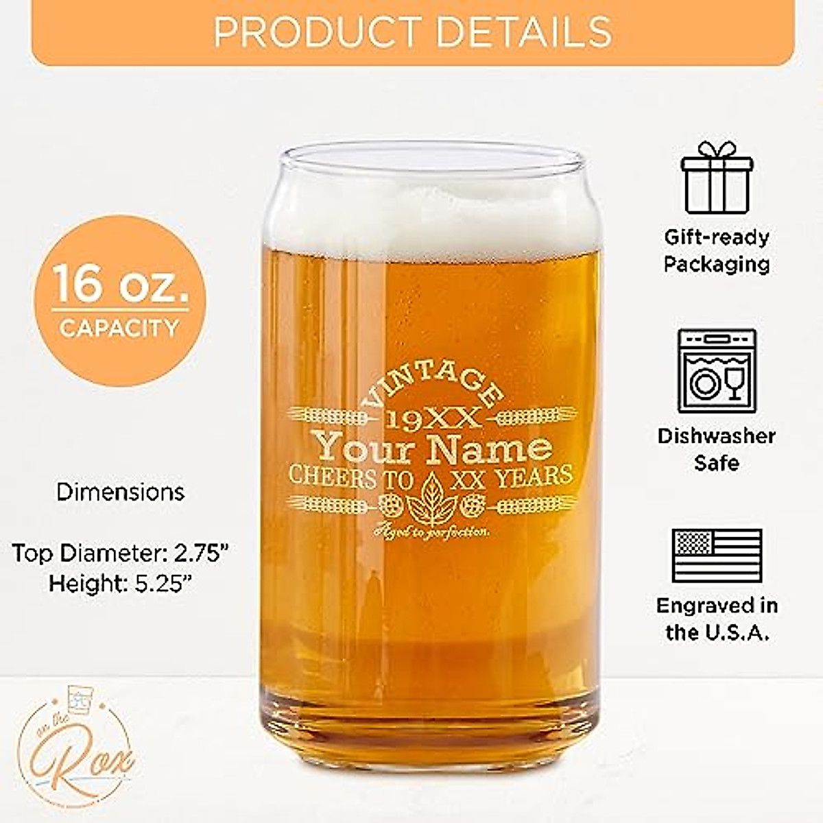 Customized Beer Can Glass-Personalized-Birthday Beer Glass-Engraved-Vintage-Cheers-Aged To Perfection-Birthday Gift-Etched Beer Glass-Barware (1)