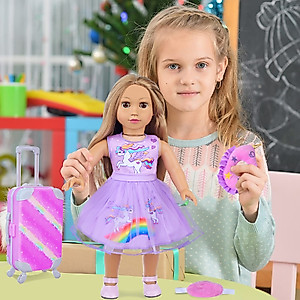 American18 Inch Doll Clothes and Accessories Travel Suitcase Play Set- Girl Doll Accessories Including Suitcase Luggage , Pillow, Sunglasses, Camera, Passport, Phone for Girls 18" Doll(No Doll)
