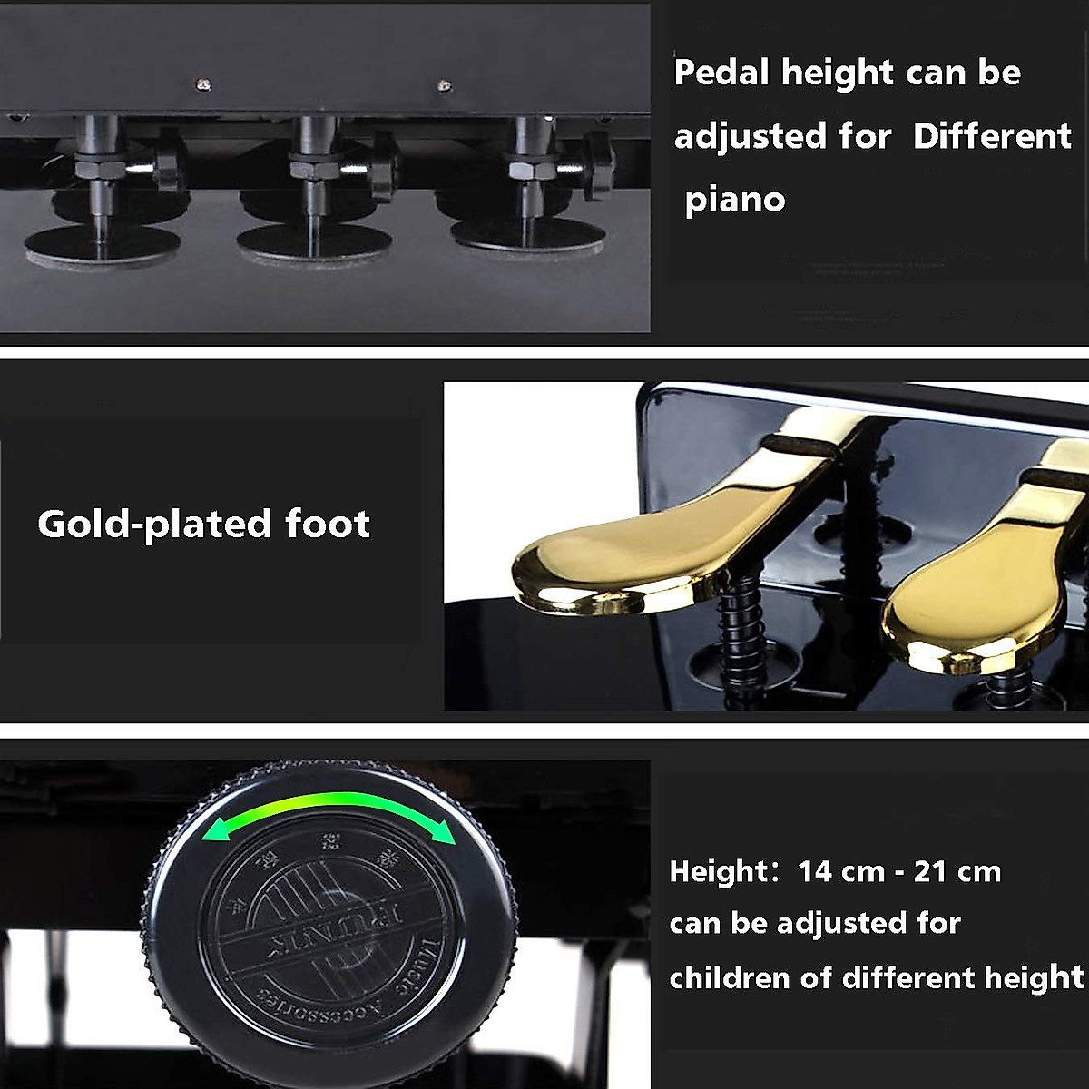 Sound harbor Piano Pedal Extender Adjusted Piano Foot Pedal Extender for Kids,Design with 3 Pedal Black