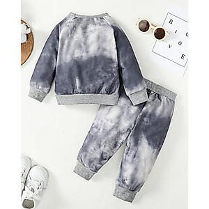 Mioglrie 4T Boy Clothes Tops Pants Outfits Set Little Boy Clothes Sweatsuits Baby Boy's Clothing Tie Dye Baby Boy Outfits Gifts Grey 5T Boys Clothes