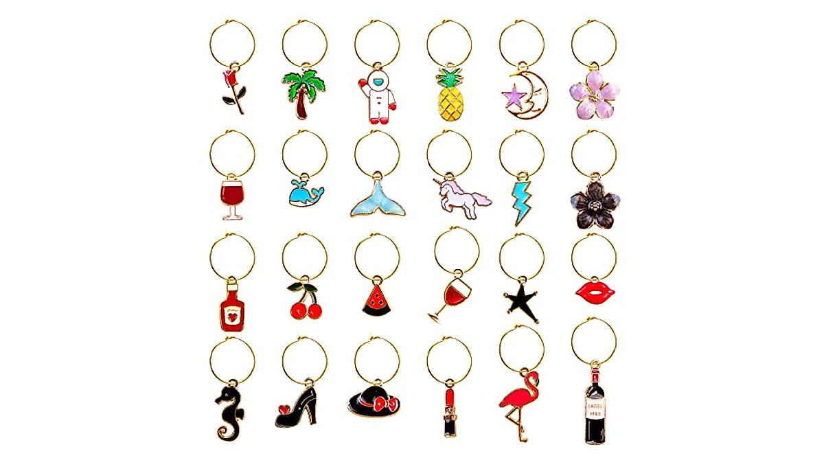 24 Wine Glass Charms Set for Parties & Gifts | Festive Drink Markers
