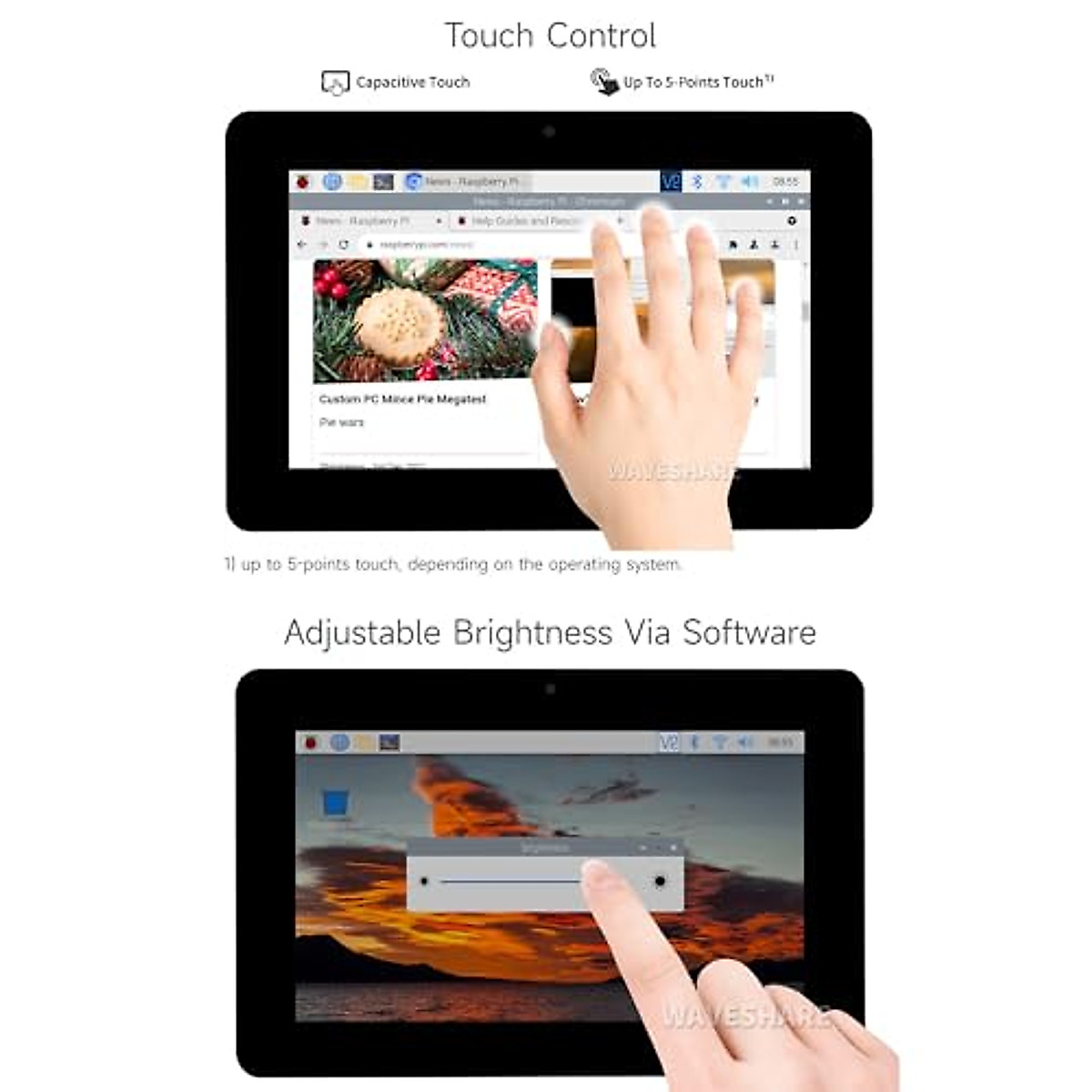 Waveshare 8inch Capacitive Touch Display Compatible with Raspberry Pi 5/4B/3B+/3A+/3B/2B/B+/A+/CM3/3+/4 800×480 Resolution DSI Interface