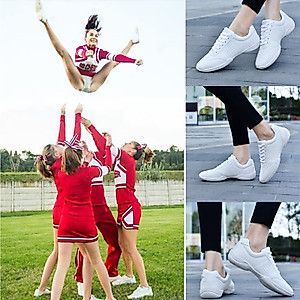 DADAWEN Adult & Youth White Cheerleading Shoe Athletic Sport Dance Shoes Training Competition Tennis Sneakers Cheer Shoes White US Size 5 M Big Kid