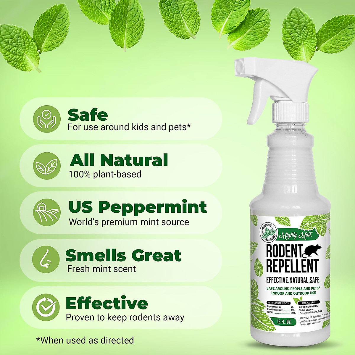 Mighty Mint Peppermint Oil Rodent Repellent Spray, for Indoor/Outdoor Use, 16oz