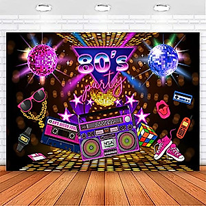 Mehofoto 80s Party Backdrop Disco Theme Retro Style Photo Backdrop 7x5 80's Birthday Background Sign 1980's Neon Eighties Photobooth Props
