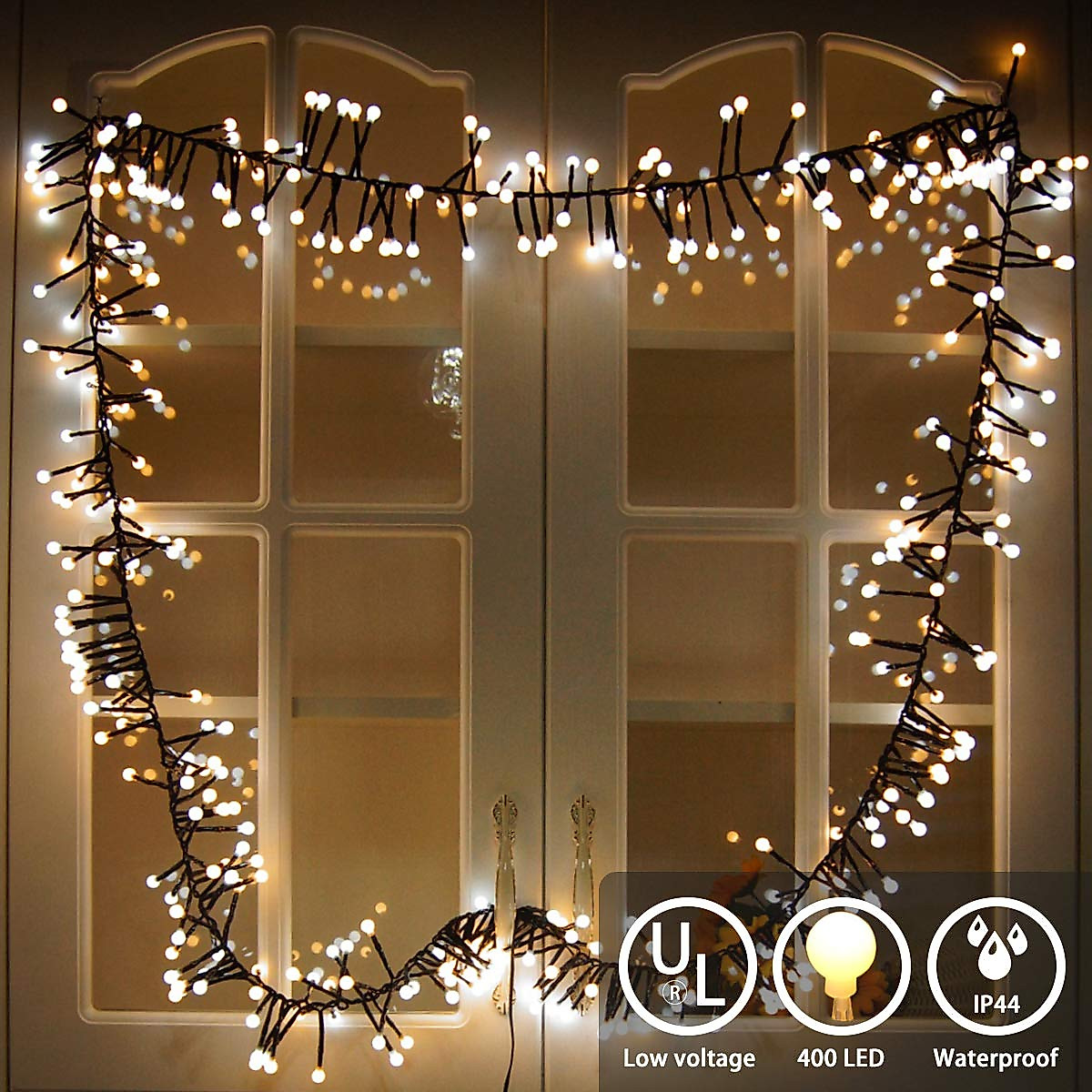 Curtain Lights Indoor Outdoor, 8.3ft 8 Modes 72 Led Globe String Lights Plug in, Window Lights for Patio Garden Wedding Party Bookshelf, Christmas Decorations, Warm White