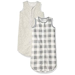 Amazon Essentials Unisex Babies' Microfleece Sleep Sack, Pack of 2, Grey/Light Grey Heather, Buffalo Check, 6 Months