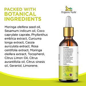 Organic Veda Moringa Face Oil with Dropper - 100% Natural Moringa Seed Oil with Turmeric & Rose Extract for Soft & Radiant Skin - Anti-aging, Reduce Wrinkles, Minimize Age Spots - 50ml (1.7 fl.oz)