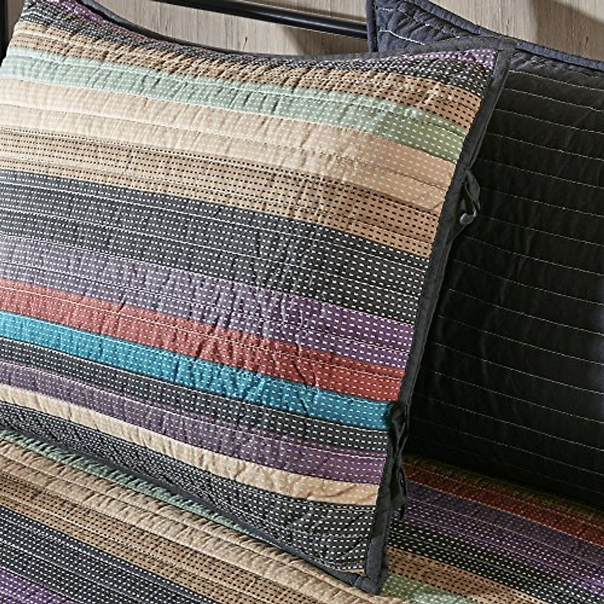 Madison Park Daybed Cover Double Sided Quilting Casual Design All Season Bedding Set with Bedskirt, Matching Shams, Decorative Pillow, 75 in x 39 in, Yosemite, Purple Teal