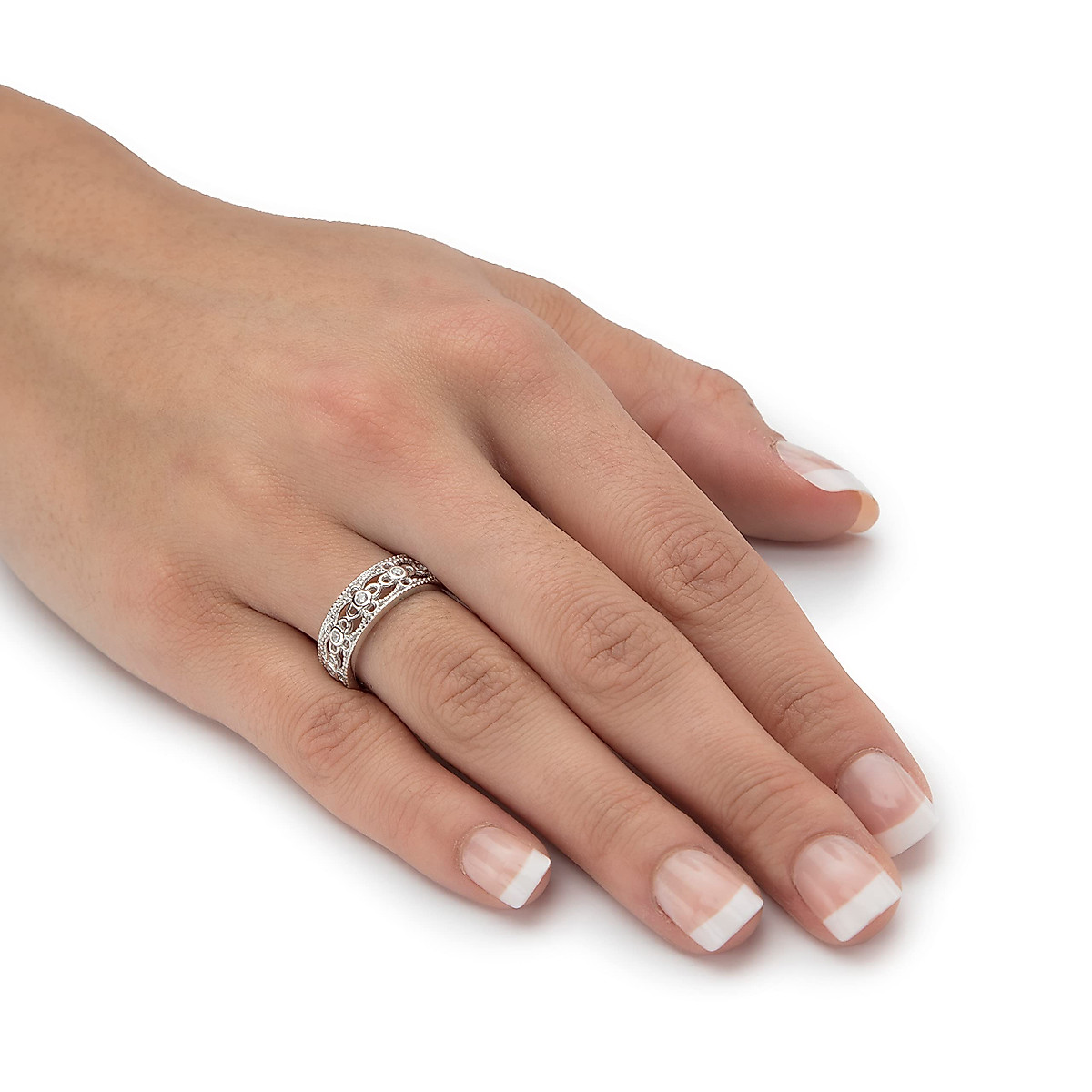 PalmBeach 18k Yellow or Rose Gold Plated or Sterling Silver Round Cubic Zirconia Filigree Eternity Ring Size 9