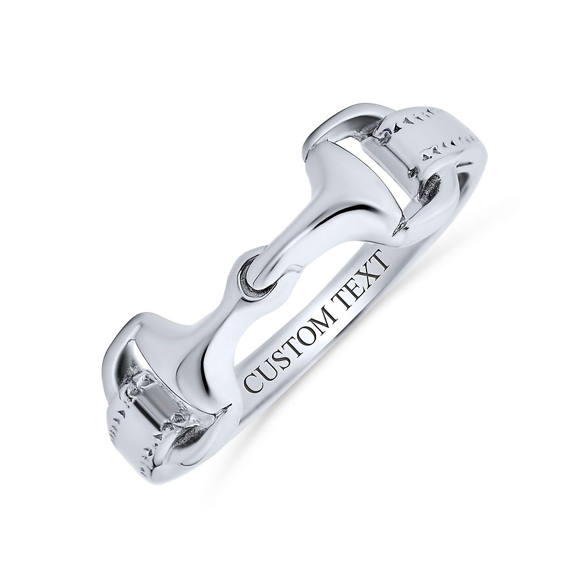 Personalize Cowgirl Equestrian Lover Double Horse Snaffle Bit Band Ring Western Jewelry For Women Teen .925 Sterling Silver Customizable