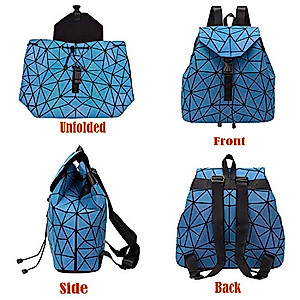 Geometric Handbag Luminous Women Tote Bag Holographich Purses and Handbags Flash Reflactive Crossbody Bag for Women (Strap Backpack Blue)
