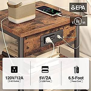 Rolanstar Computer Desk L Shaped 59'' with LED Lights and Power Outlets, Reversible L Shaped Gaming Desk Bundle End Table with Charging Station, 3 Tier Slim Nightstand