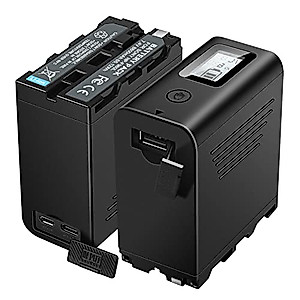 KUNLUN 2-Pack NP-F970 Battery Replacement for Sony NP-F Battery NP-F970 NP-F975 NP-F980 NP-F960 NP-F770 NP-F750 NP-F550 and Sony Handycam Camcorders, LCD Display, Pack with Micro USB Cable