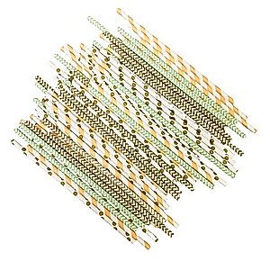 Peach, mint green and gold paper straws set of 100 straws