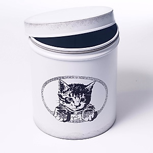 The PetSteel Antique White Treat Jar. Sturdy Treat or Food Storage Canister with Cute Cat Design.Tight Fitting Lids. Pet Food Container Fit's Up To 2lbs of Treats