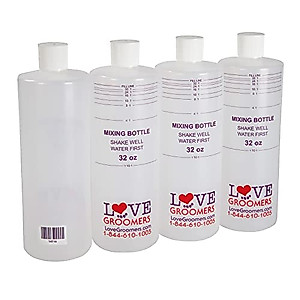 GROOMER ESSENTIALS 32 Ounce Dilution Bottle - Pack of 4 (Pet Shampoo Dilution Bottles) - Mixing Bottle for Dog Grooming Shampoo and Conditioner Grooms