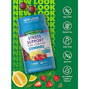 Stress Relief Gummies for Adults | with Gaba, L Theanine and Lemon Balm | Lemon Strawberry Gummies | Non-GMO, Gluten Free Supplement | by Nature's Truth