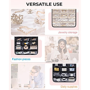 BAGSMART Hanging Jewelry Organizer, Jewelry Holder Organizer Accessories Organizer, 68 Pocket Earring Organizer Organizer for Wall Holding Jewelry,Extra Large Black, 1 Piece