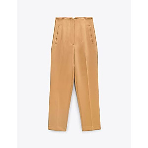 Ugerlov Women's High Waisted Dress Pants Work Business Casual Slacks Tapered Ankle Pants with Pockets, Orange Yellow Large
