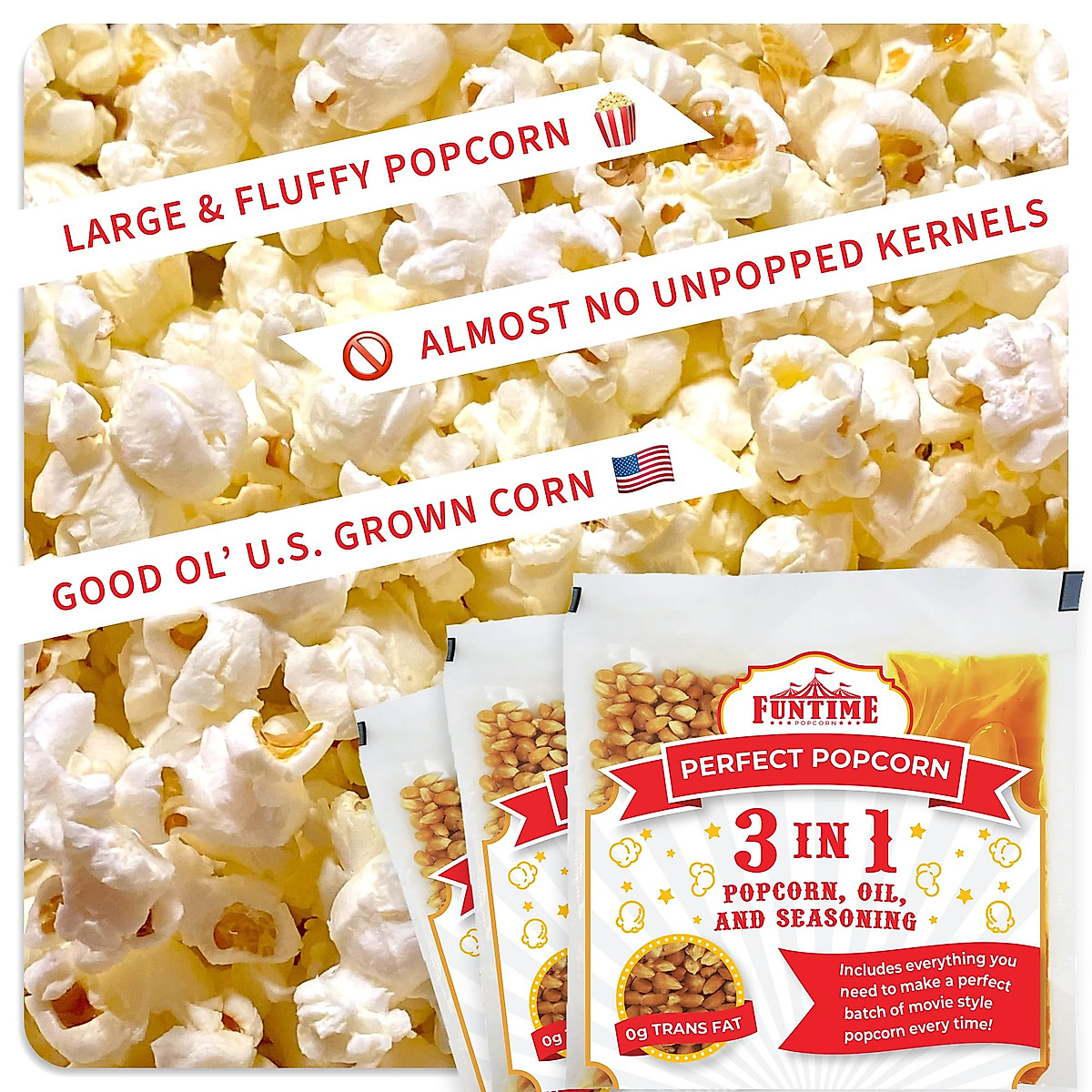 FunTime FT412 4-Ounce 3-in-1 Popcorn portion Movie Pouch Kit - 12pk