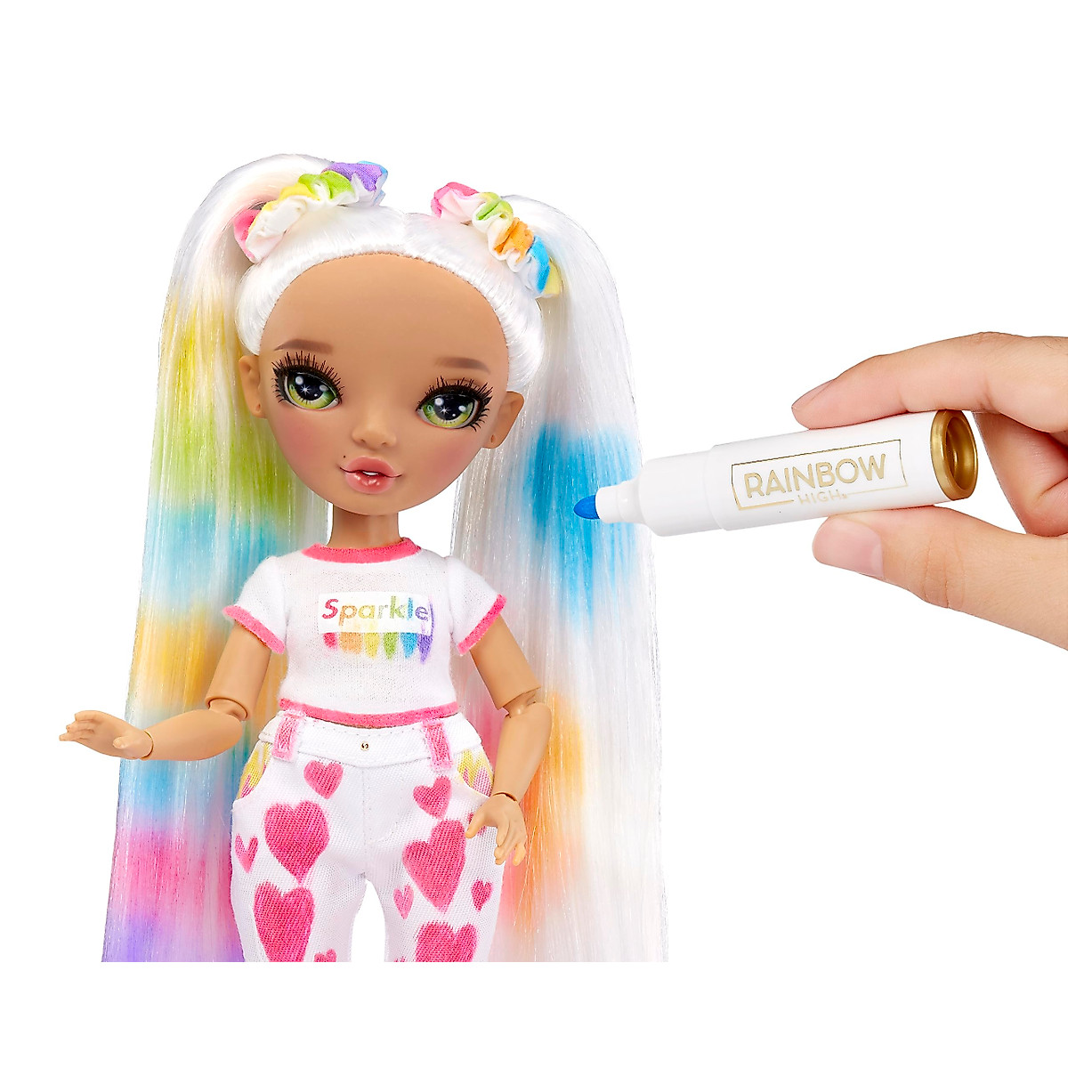 Rainbow High Color & Create Fashion DIY Doll with Washable Rainbow Markers, Green Eyes, Straight Hair in 2 Pig Tails, Bonus Top & Shoes. Color, Create, Play, Rinse and Repeat. Creative 4-12+