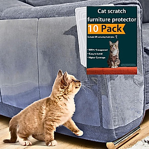 FixZilla Anti Cat Scratch Furniture Protector, 10-Pack Couch Protector from Cat Claws – Heavy-Duty, Easy-to-Apply Scratching Deterrent and Shield for Sofa Corners, Walls, Doors- with 50 Twist Pins