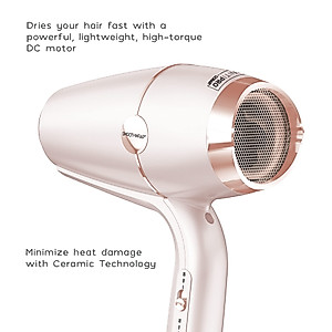 INFINITIPRO BY CONAIR SmoothWrap Hair Dryer with Diffuser | Blow Dryer for Less Frizz, More Volume and Body | With Advanced Plasma and Ceramic Technology | Pink Champagne