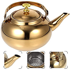 Hemoton Stainless Steel Tea Kettle Stovetop Teapot Hot Water Boiling Kettle with Handle Gas Cooker Metal Kettle Coffee Pot Golden