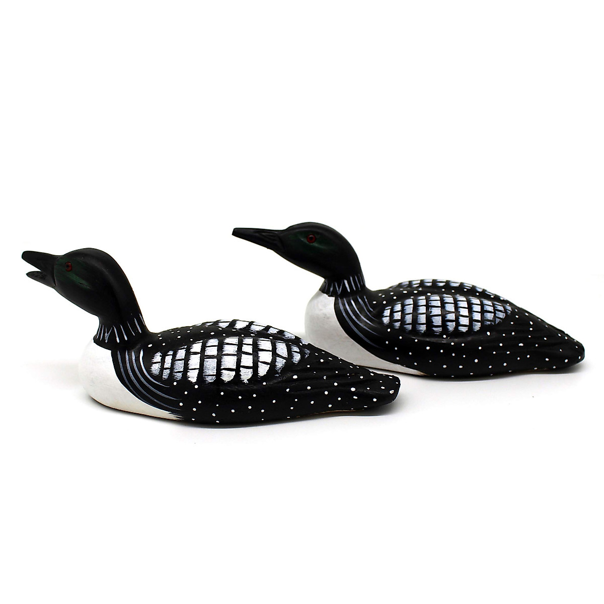 CVHOMEDECO. Primitives Hand Engraving and Painted Wood Loons Rustic Figurine Decorative Accent, Set of 2