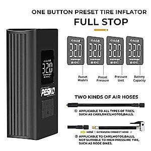 PESIKO Tire Inflator Portable Air Compressor, [5-in-1] 150PSI Cordless Faster Inflation Air Pump with LED Light for Car Tire, Bicycle, Balloons, Motorcycles