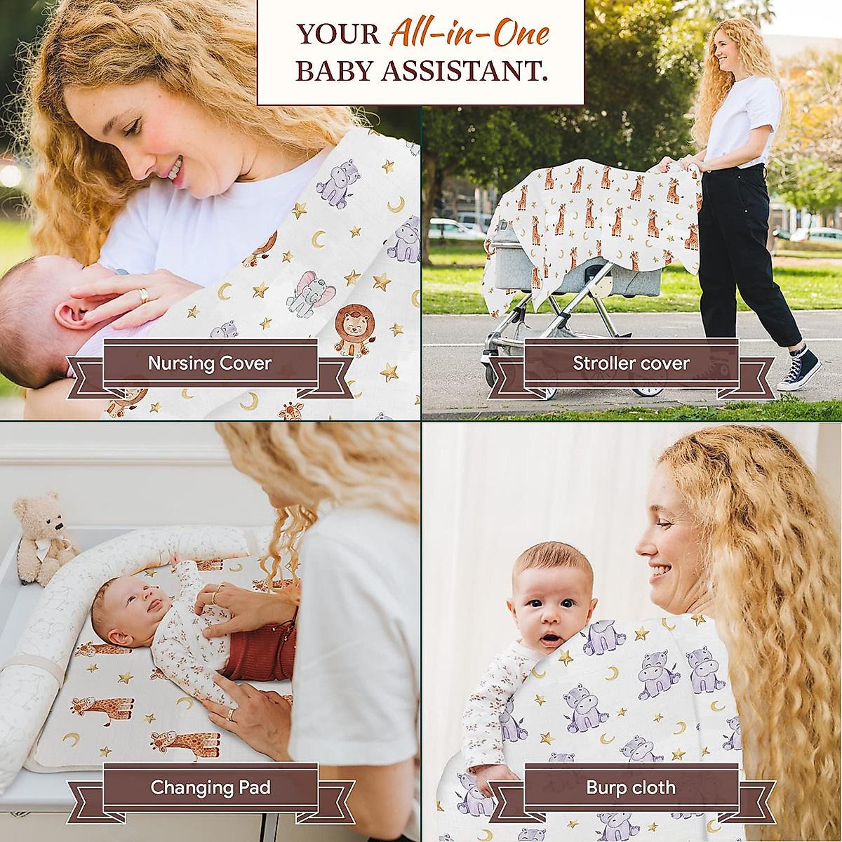 San Francisco Baby Animal Swaddle Blankets, 3-Pack – Soft, Bamboo Rayon and Cotton Baby Blankets for Boys and Girls Promote Sound Sleep – 47x47 in. Receiving Blanket/Multipurpose Baby Essentials