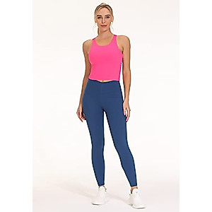 THE GYM PEOPLE Women's Racerback Longline Sports Bra Removable Padded High Neck Workout Yoga Crop Tops Bright Pink