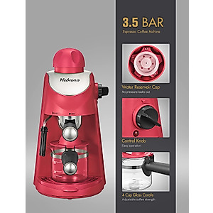 Yabano Espresso Machine, 3.5Bar Espresso Coffee Maker, Espresso and Cappuccino Machine with Milk Frother, Espresso Maker with Steamer (Red)