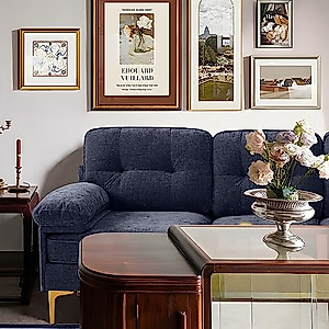 YuuYee 82" Modern Sofa, L Shaped Sofa Couch Convertible, Chenille Small Sectional Sofa, Sofa with Chaise Mid-Modern Century Couch with Removable and Washable Cushions (Navy)