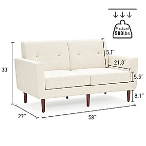 HUIMO 58” Loveseat, Modern Small Couch with Button Tufted Upholstered Fabric, Love Seat Couches for Living Room, Cream Love Seats Furniture for Bedroom, Office, Small Space, Small Apartment (Ivory)