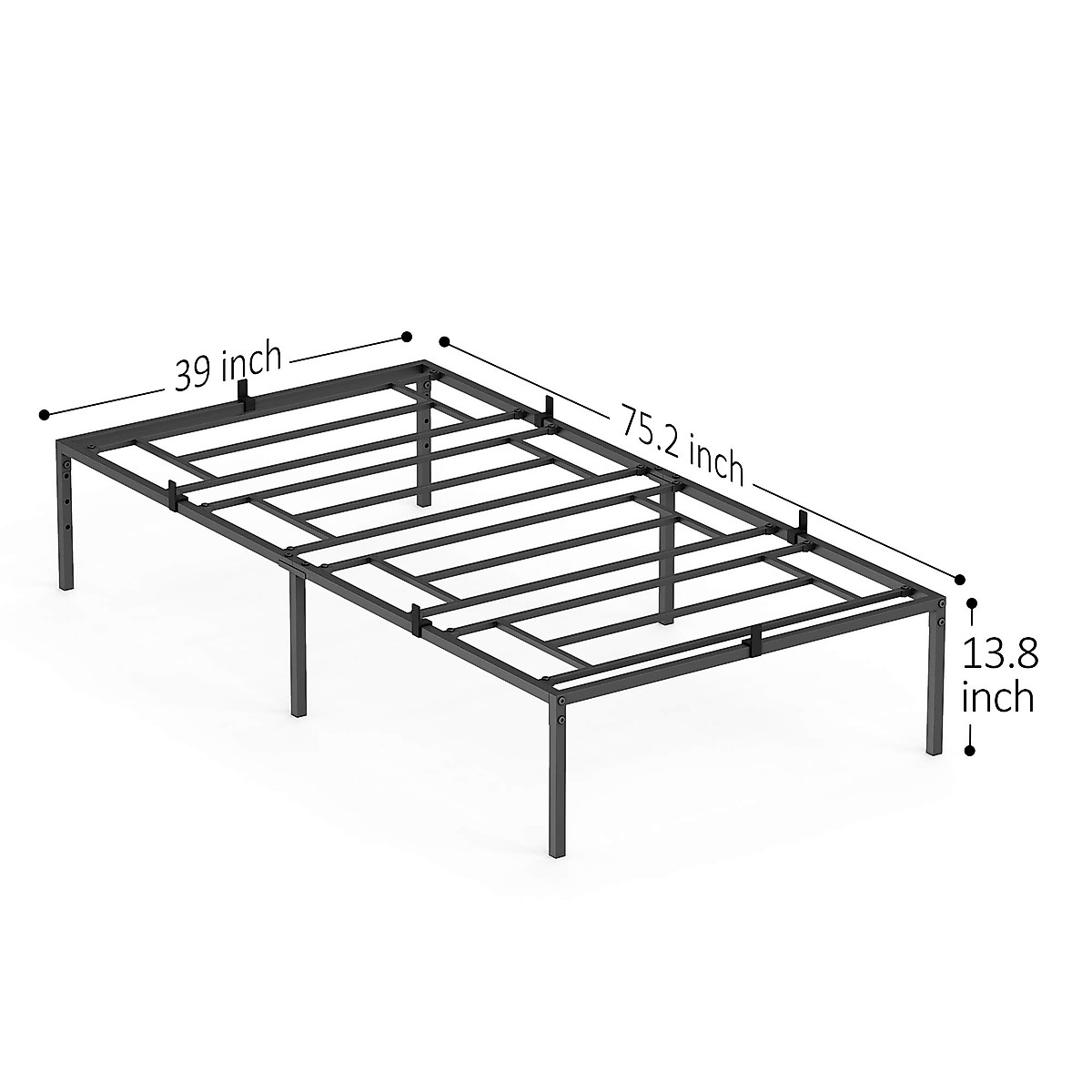 Alkmaar Twin Bed Frame,14 Inch Black Metal Twin Bed Frame,No Box Spring Needed Twin Size Platform Bed Frame (Twin), Queen