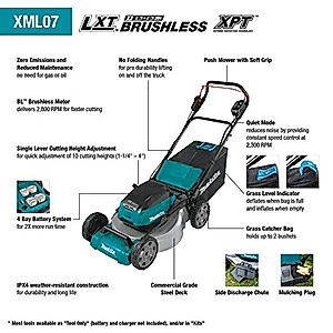 Makita XML07PT1 36V (18V X2) LXT® Brushless 21" Commercial Lawn Mower Kit with 4 Batteries (5.0Ah), Teal