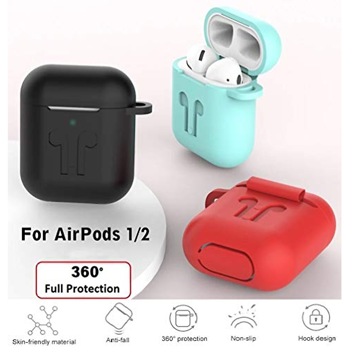 BT-S Airpods Case with Kpop Bangtan Boys Army Bomb Keychain, Protective Premium Silicone Cover Compatible with Apple Airpods (Black)