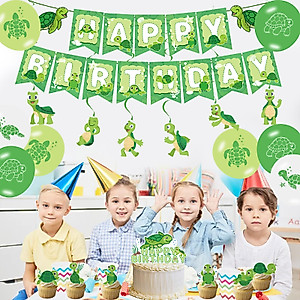 Chilfamy Turtle Party Decorations, Cute Turtle Party Supplies with Happy Birthday Banner, Baby Turtle Cake Toppers, Latex Balloons for Boys Girls Animal Theme Baby Shower Kids Birthday Party Decors