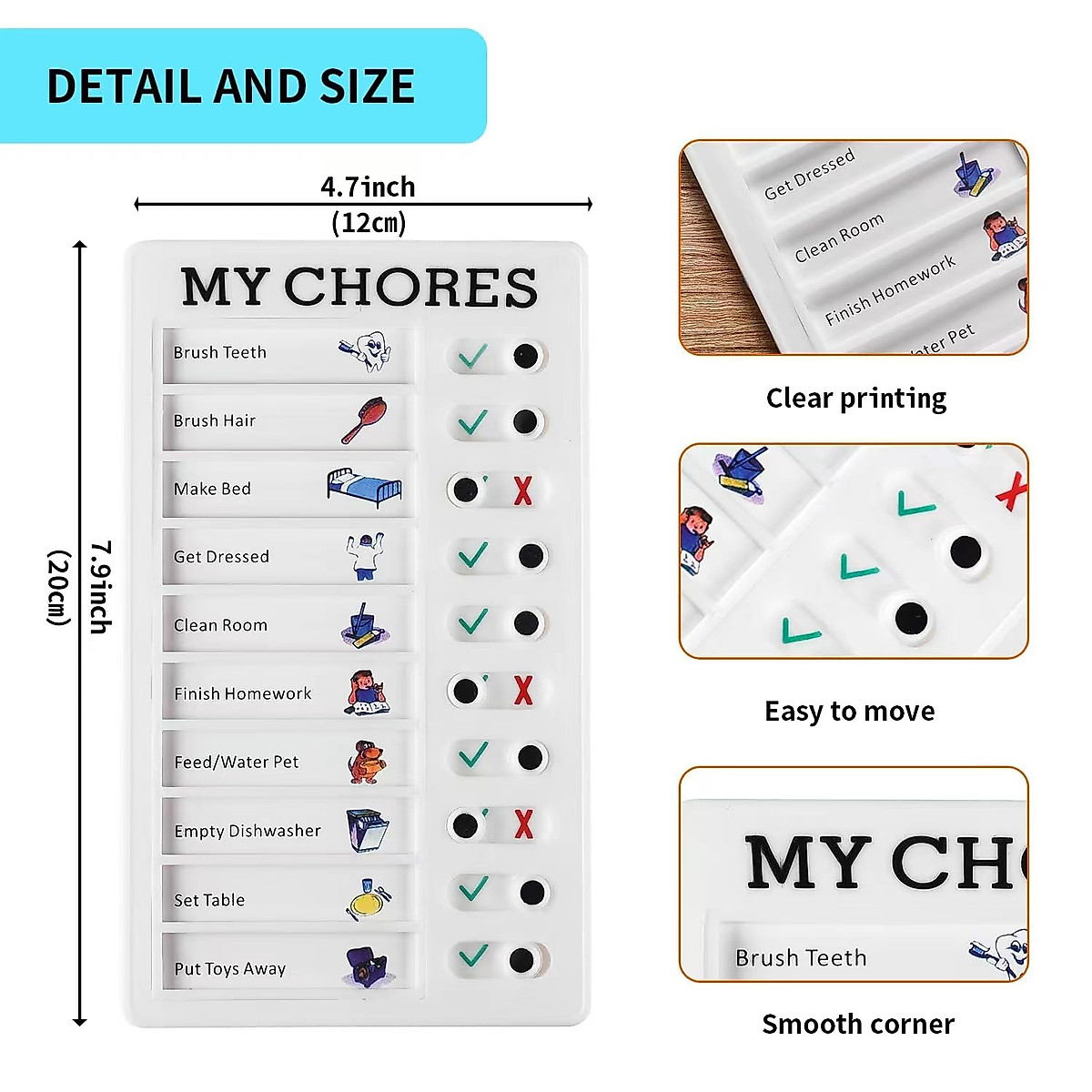 MEMORY FISH 2 Pieces Chore Chart for Multiple Kids,Daily Chore Schedule for 2 Kids，Memo Checklist Plan Board Detachable Plastic for Home Reusable Chore List (to Do List for Kids) 4.7x7.9 Inch
