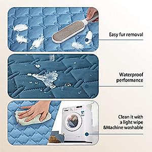 gogobunny 100% Double-Faced Waterproof Dog Bed Cover Pet Blanket Sofa Couch Furniture Protector for Kids Children Dog Cat, Reversible (82x102 Inch (Pack of 1), Dark Blue/Light Blue)