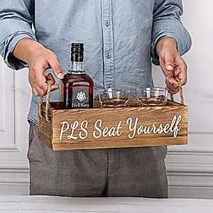 Luxspire Bathroom Decor Box, 2 Sides Farmhouse Wooden Toilet Paper Holder Tissue Storage Toilet Tank Topper Organizer, Rustic Bathroom Tray Restroom Funny Sayings, Wood Basket Box Home Decor, Brown